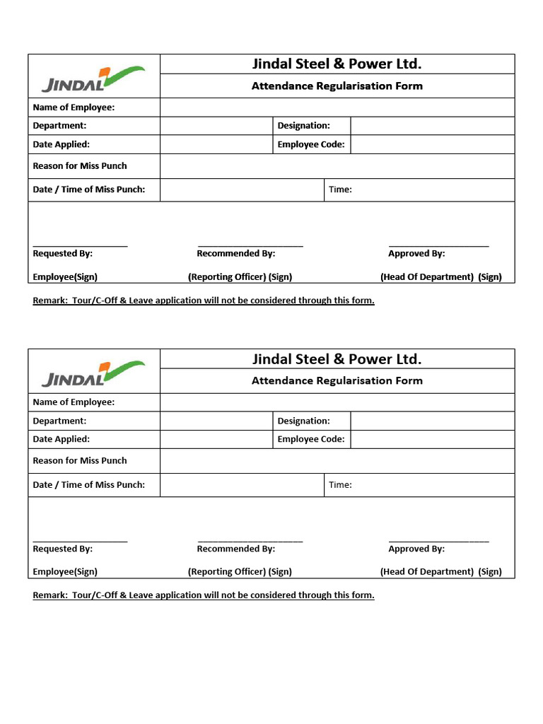 Attendance Regularization Form | PDF Attendance Regularization Form | PDF