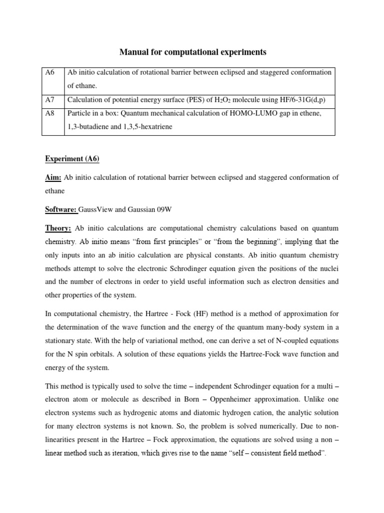 Manual For Computational Experiments - M.Sc. 1 | PDF | Ab Initio Quantum Chemistry Methods ...