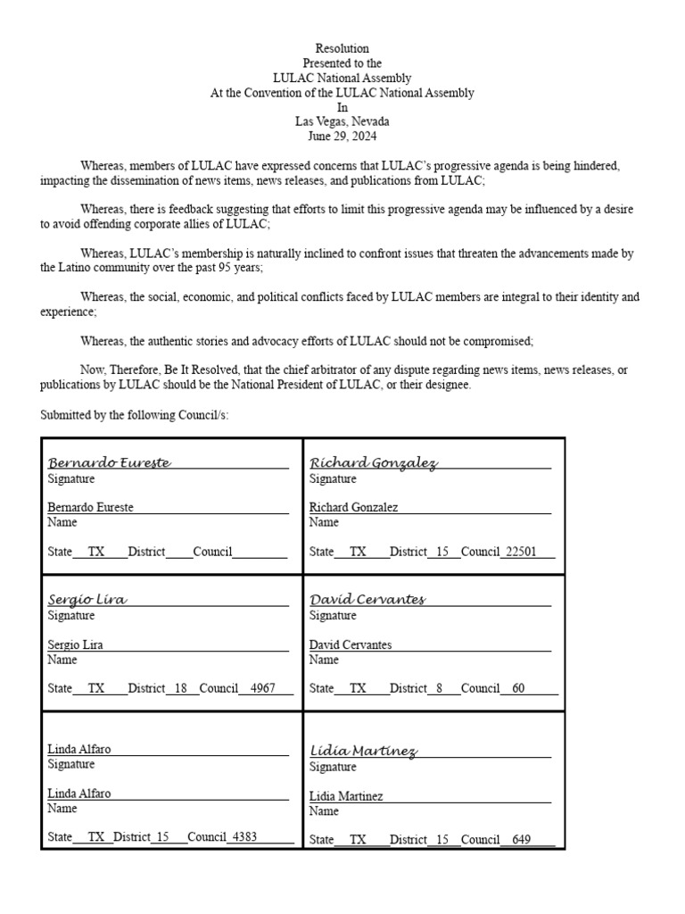 LULAC Resolution on Progressive Agenda | PDF