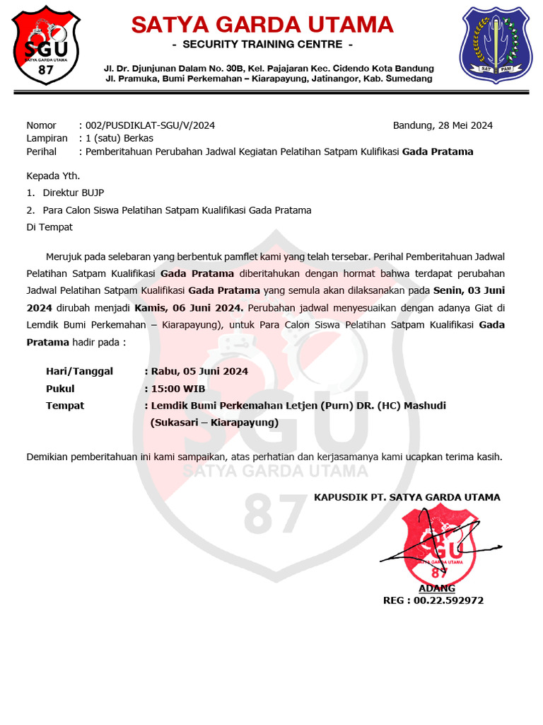 Surat Pemberitahuan Diklat | PDF