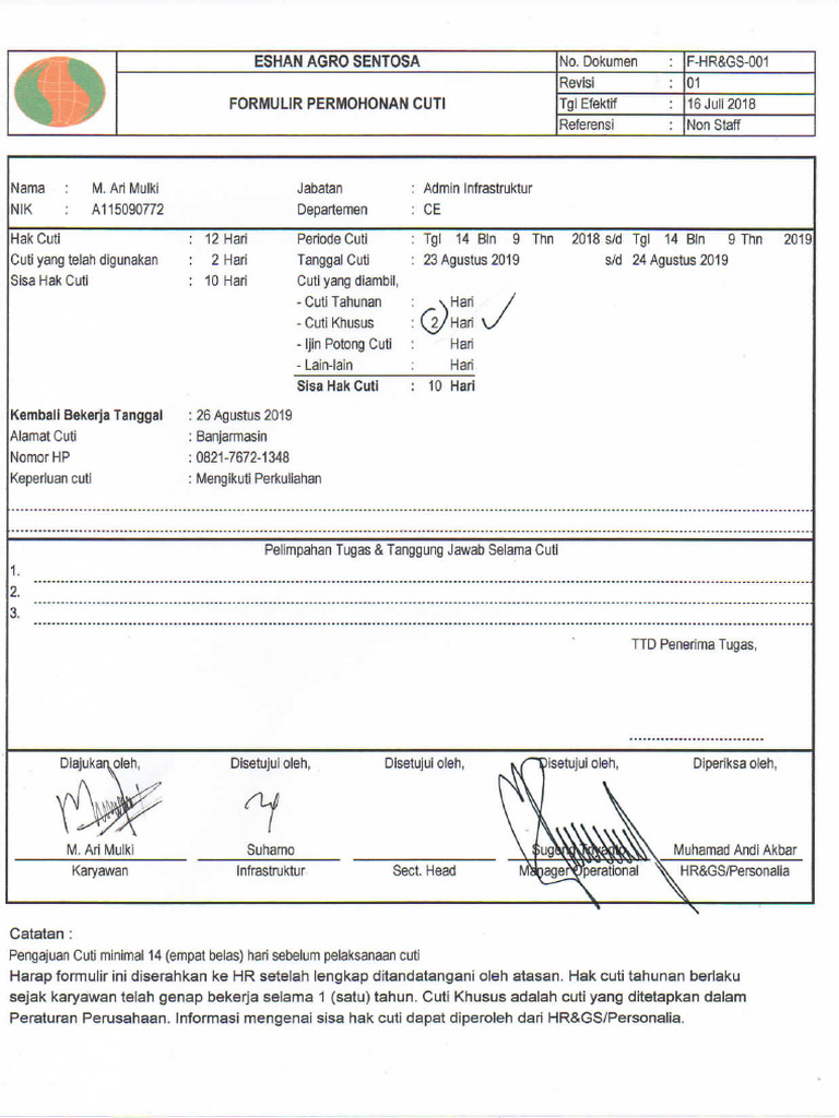 Cuti Mulky 23 Ags 19 (Kuliah) | PDF