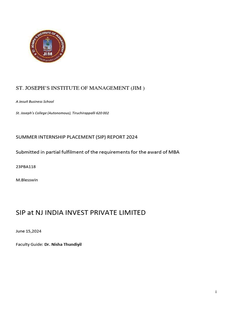 SIP REPORT 23PBA118 New | PDF | Financial Markets | Market Liquidity