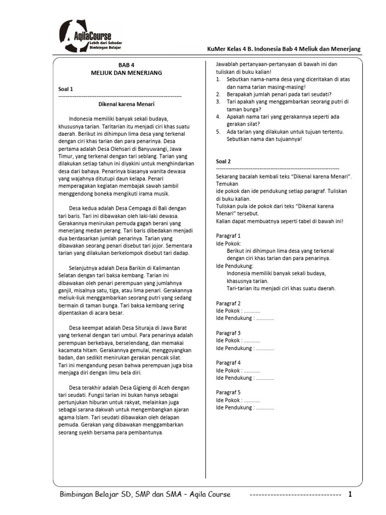 Kumer Kelas 4 B Indonesia Bab 4 Meliuk Dan Menerjang | PDF