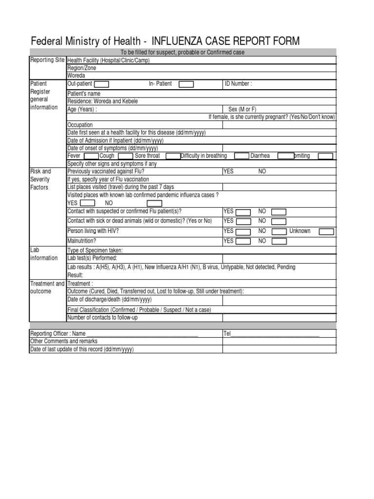 Influenza Case Report Form Template | PDF | Influenza | Patient