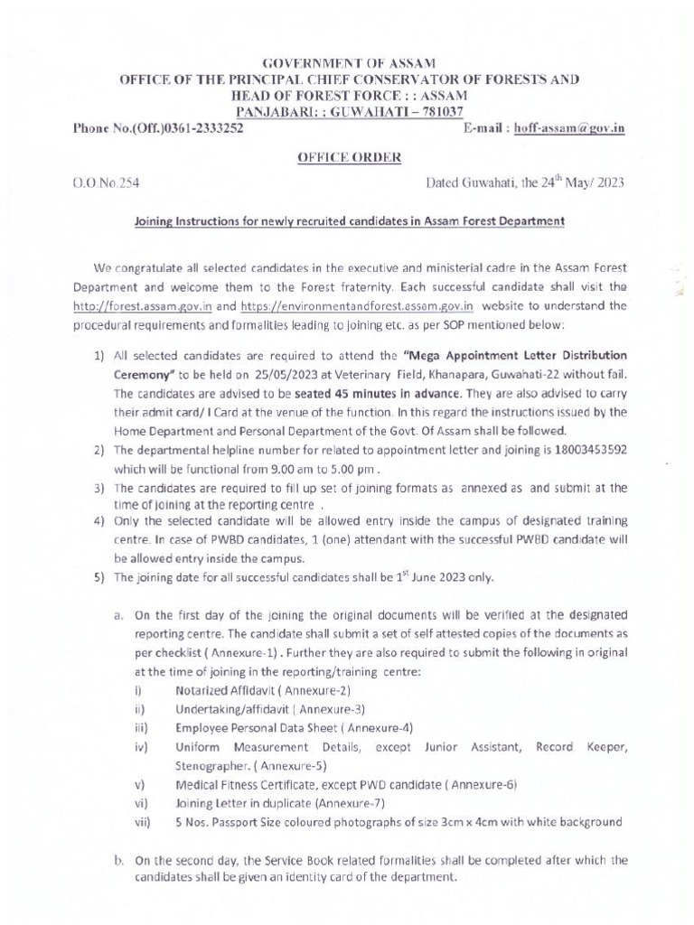 Joining Instruction With Annexure | PDF | Affidavit | Justice