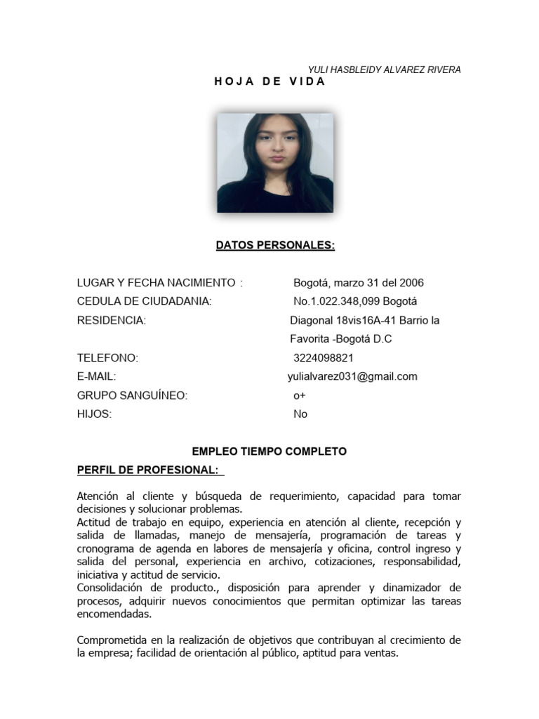 Hoja de Vida Yuli Alvarez | PDF | Negocios | Derecho