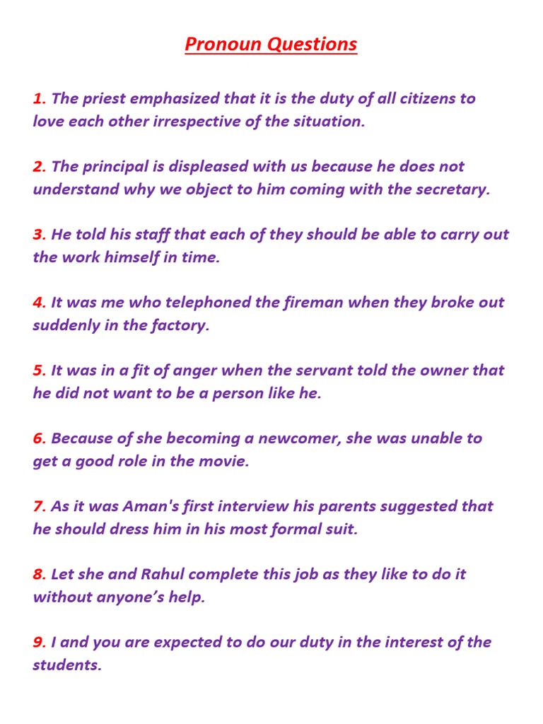 Pronoun Questions | PDF | Social Science