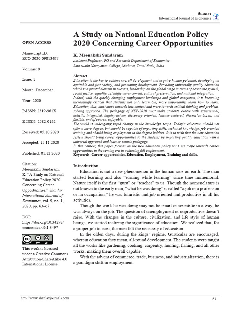 2020 Sundaram A Study On National Education Policy | PDF | Hypothesis ...