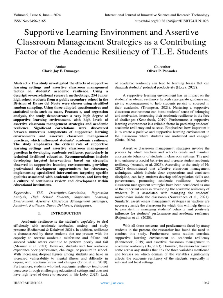 Supportive Learning Environment and Assertive Classroom Management ...