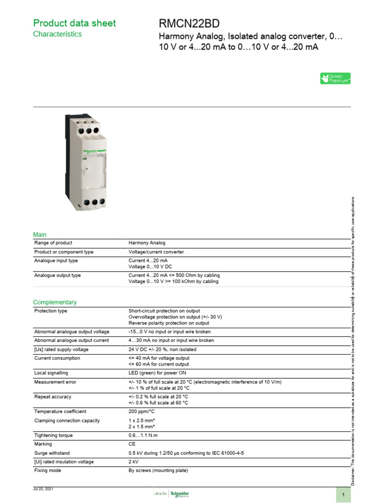 Schneider Analog Signal Isolator - RMCN22BD | PDF | Electricity ...