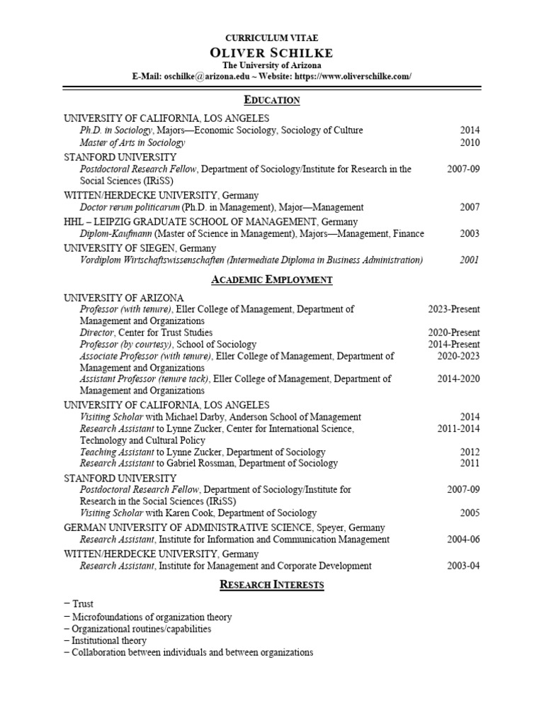 Academic CV: Oliver Schilke | PDF | Science | Strategic Management