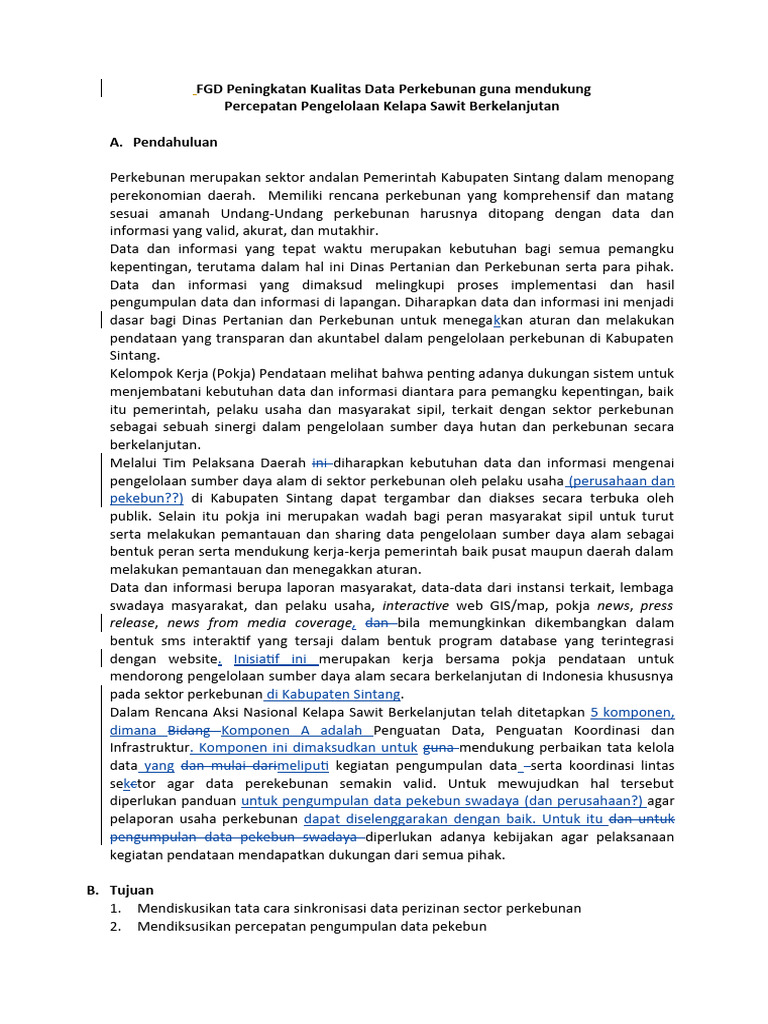 ToR - Peningkatan Kualitas Data Perkebunan | PDF