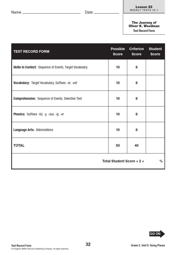Grade 3 Weekly Test: Unit 5 | PDF