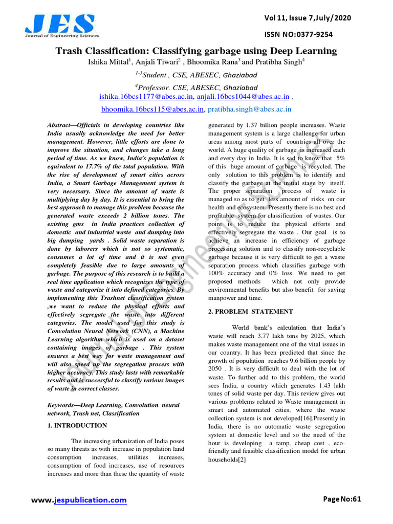Garbage Classification Suggested Pdf Machine Learning Deep Learning
