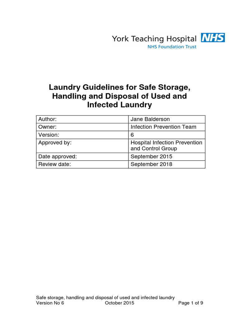 Linen Guidelines 2015 (Revised) | PDF | Hospital | Infection