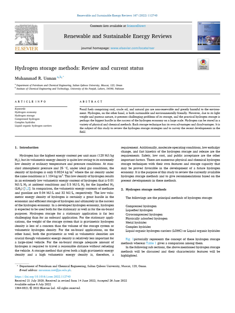Hydrogen Storage Methods-Review and Current Status | PDF | Adsorption ...