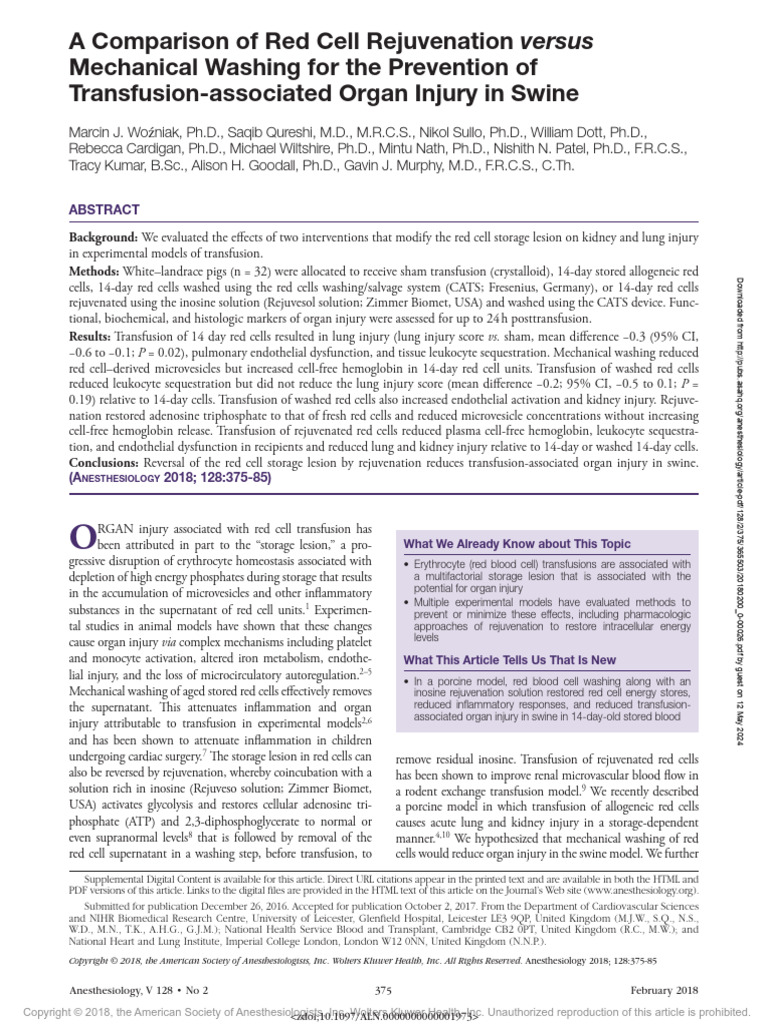 A Comparison of Red Cell Rejuvenation Versus Mechanical Washing For The ...