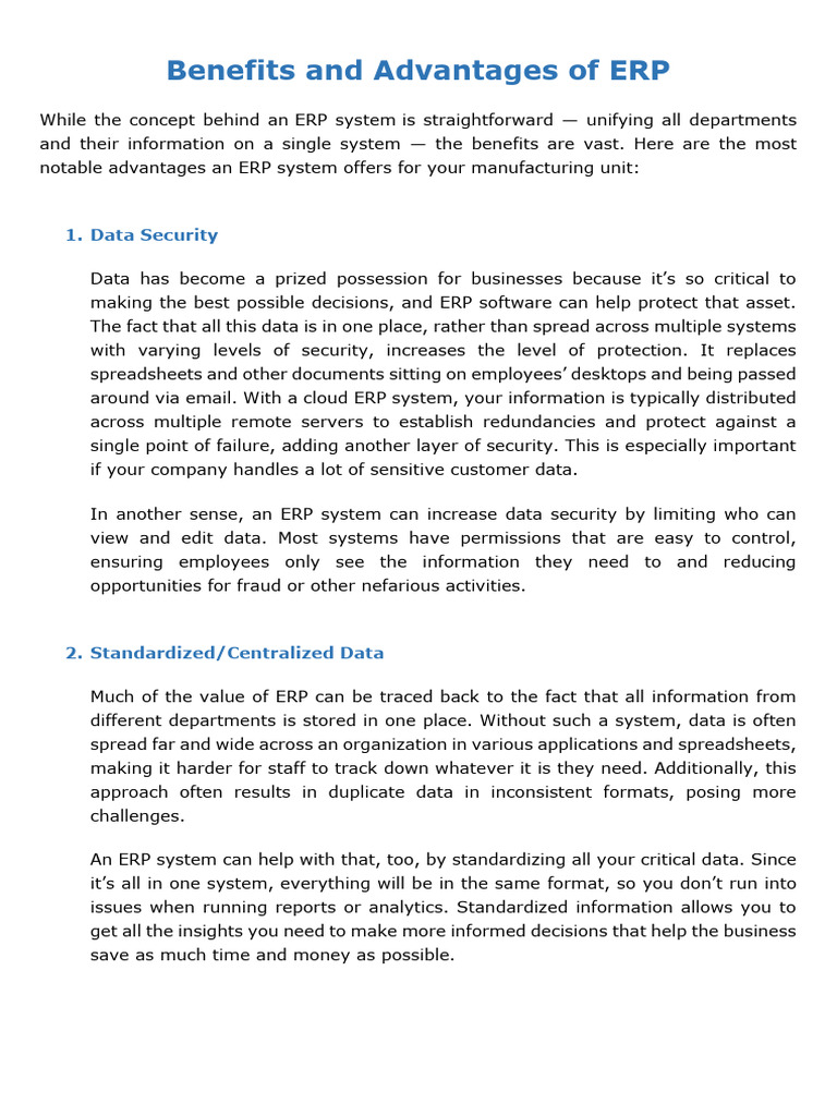 Benefits and Advantages of ERP | PDF | Enterprise Resource Planning | Cloud Computing