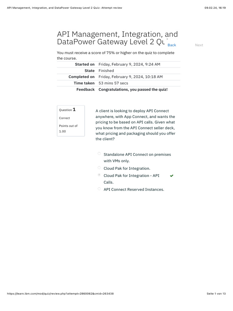 API Management, Integration, and DataPower Gateway Level 2 Quiz Attempt ...