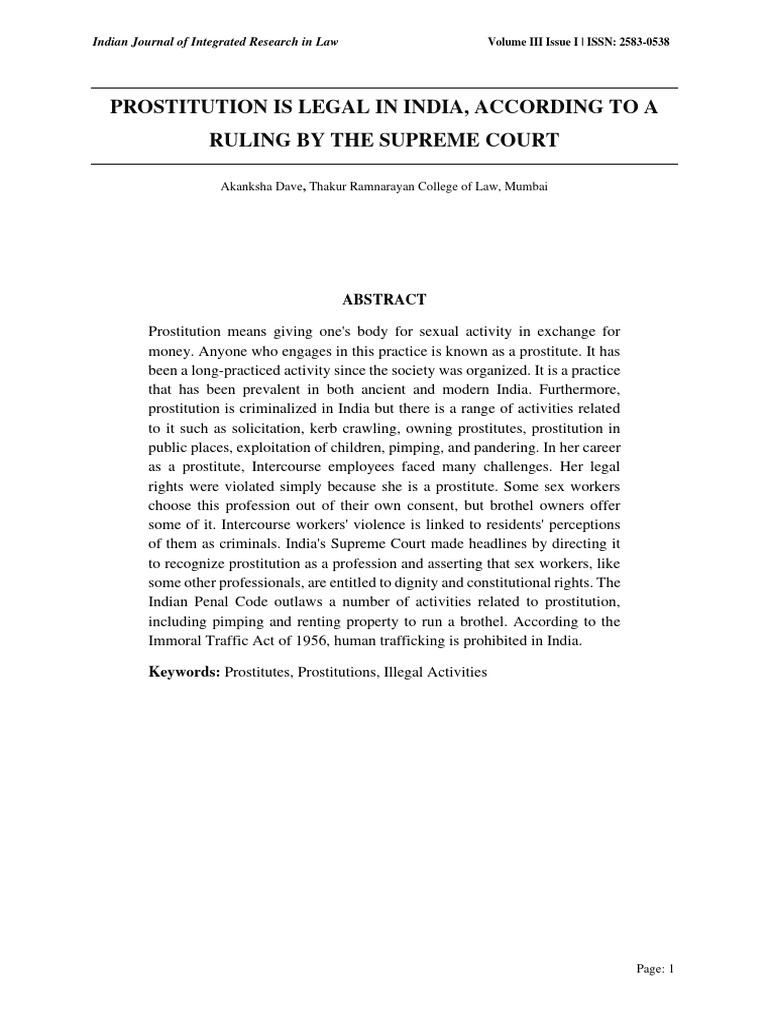 Prostitution Is Legal in India According To A Ruling by The Supreme Court | PDF | Prostitution ...