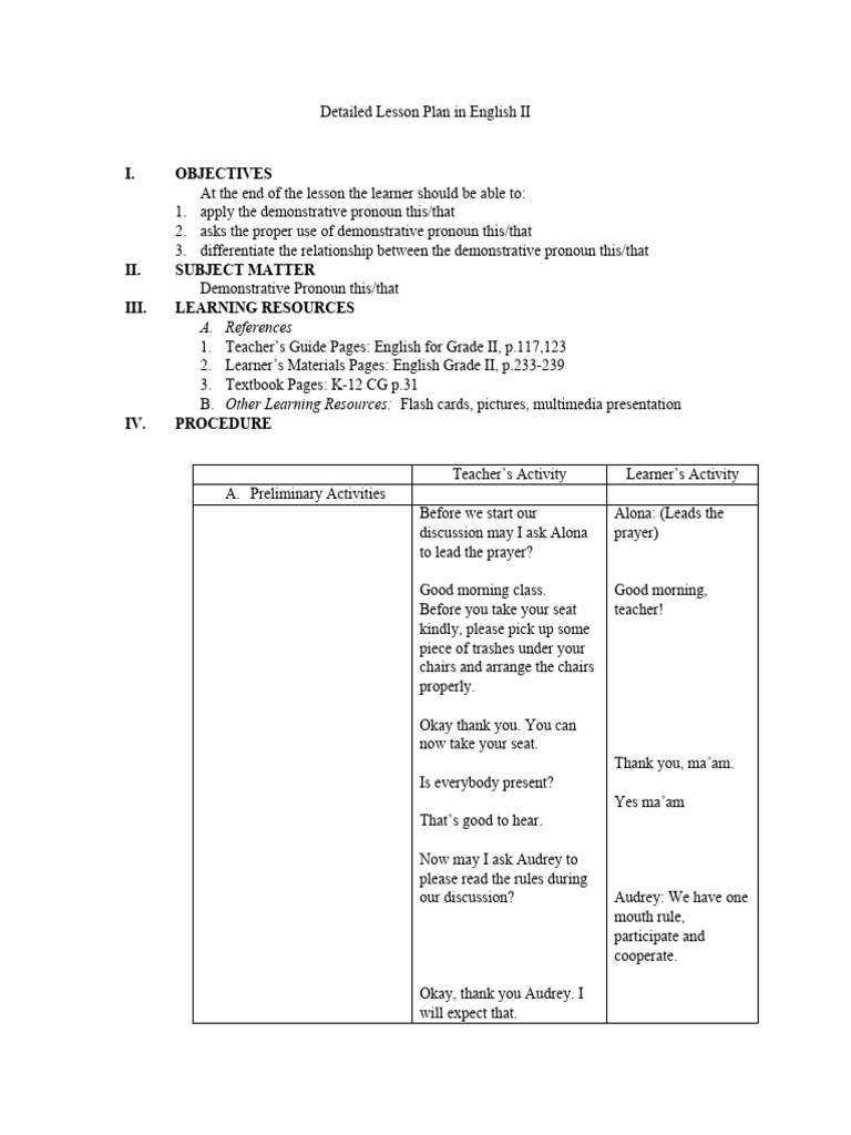 Lesson Plan: Demonstrative Pronouns | PDF | Pronoun | Lesson Plan