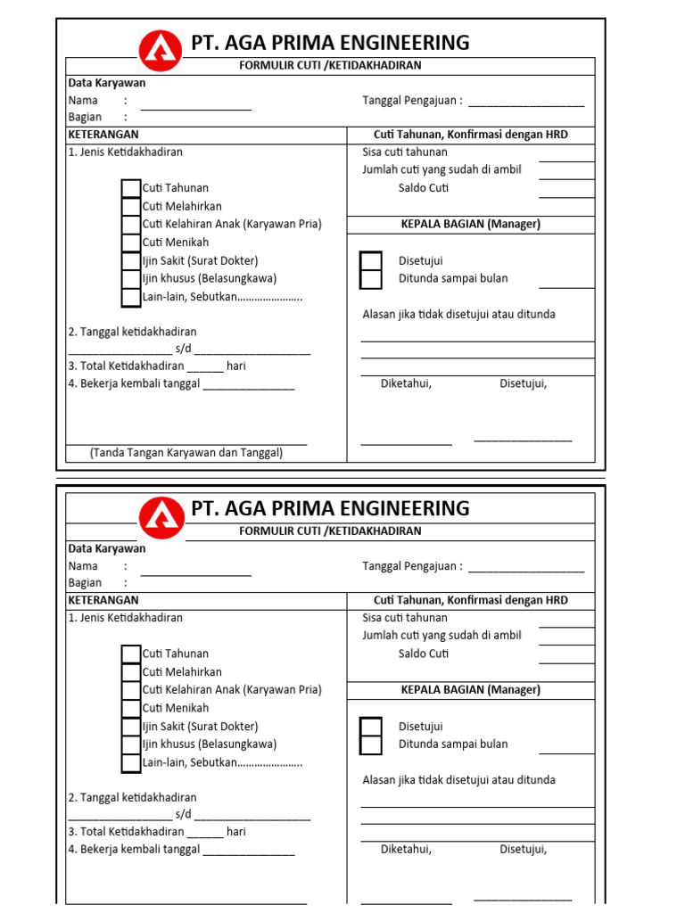 Formulir Cuti Karyawan | PDF | Bisnis