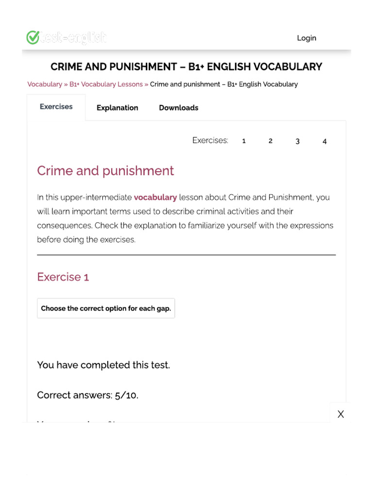 Crime and Punishment - B1+ English Vocabulary - Test-English | PDF