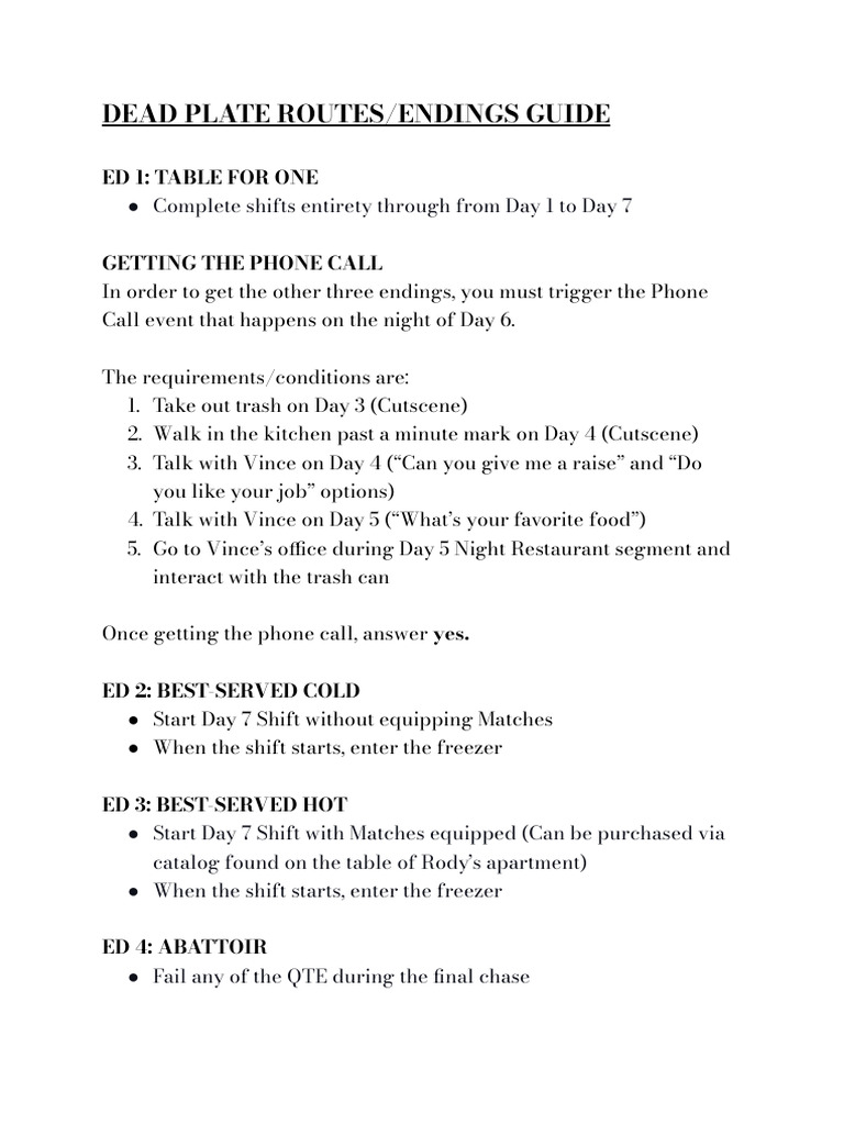 Dead Plate Endings Guide | PDF