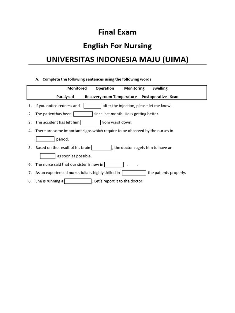 Final Exam English For Nursing | PDF | Blood Type | Blood Donation