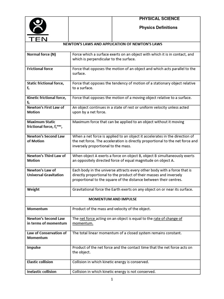 Physics Definitions and Laws | PDF | Force | Newton's Laws Of Motion