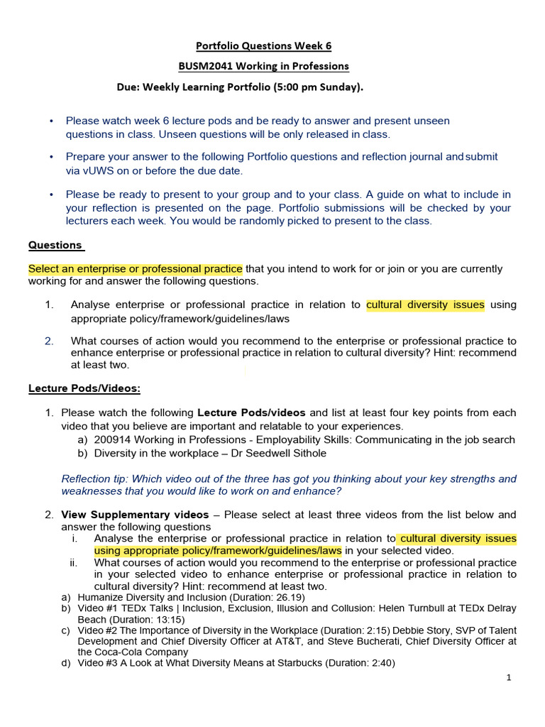 Portfolio Questions Week 6 | PDF | Turnitin | Plagiarism