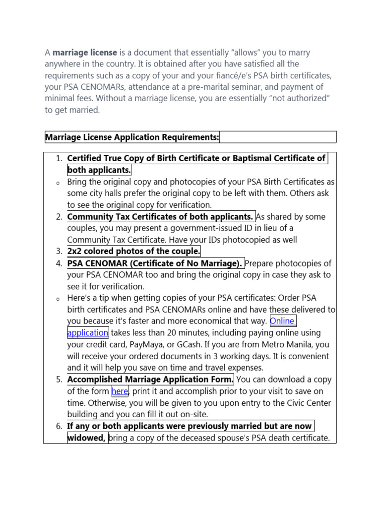 Requirements For The Application of Marriage License | PDF | Marriage ...