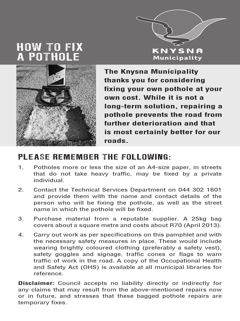 How-To-Fix-A-Pothole Knysna | PDF | Art | Technology & Engineering