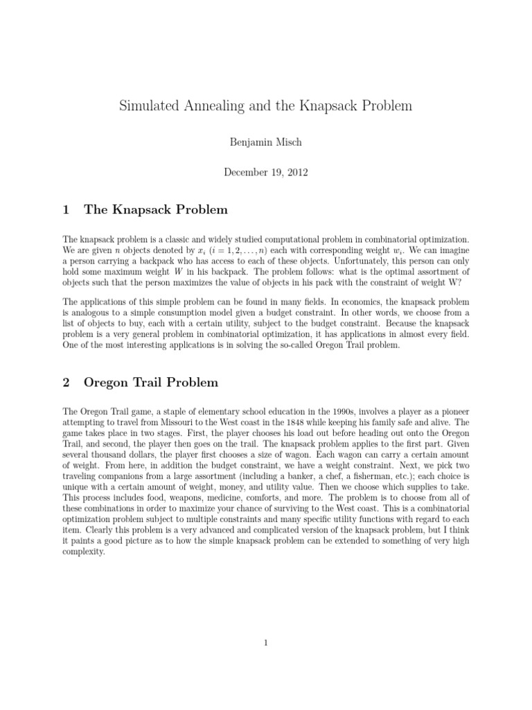 simulated annealing for knapsack problem | PDF | Mathematical ... simulated annealing for knapsack problem | PDF | Mathematical ...