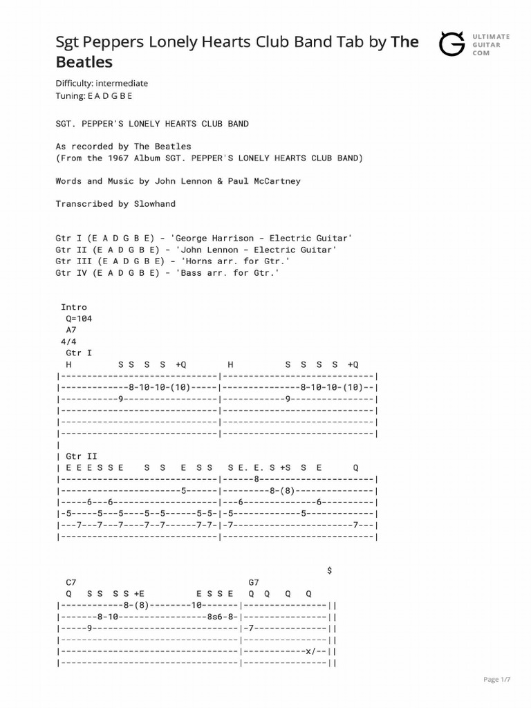 Sgt Peppers Lonely Hearts Club Band Tab | PDF