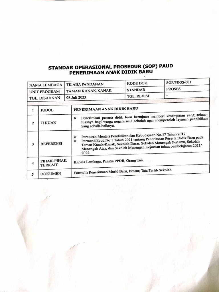 Sop TK ABA PDN | PDF