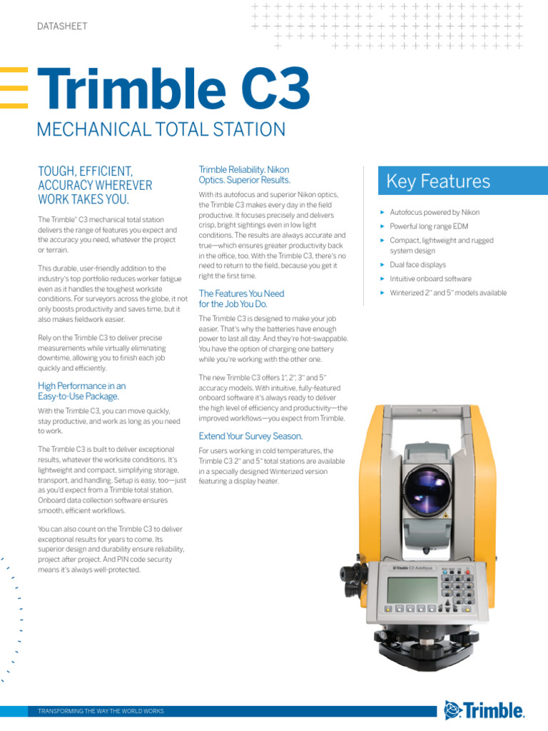 Datasheet - Trimble C3 Mechanical Total Station - English USL - Screen | PDF | Autofocus