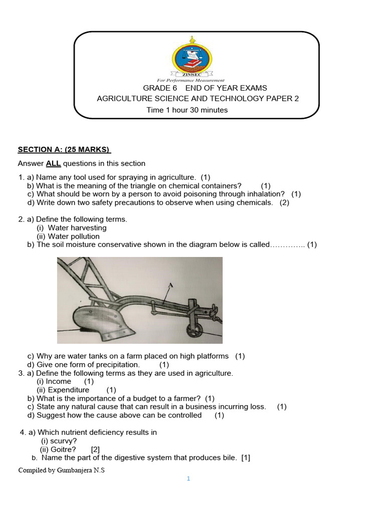 Grade 6 Agric, Science and Tech Paper 2 End of Year 2022-1 | PDF ...