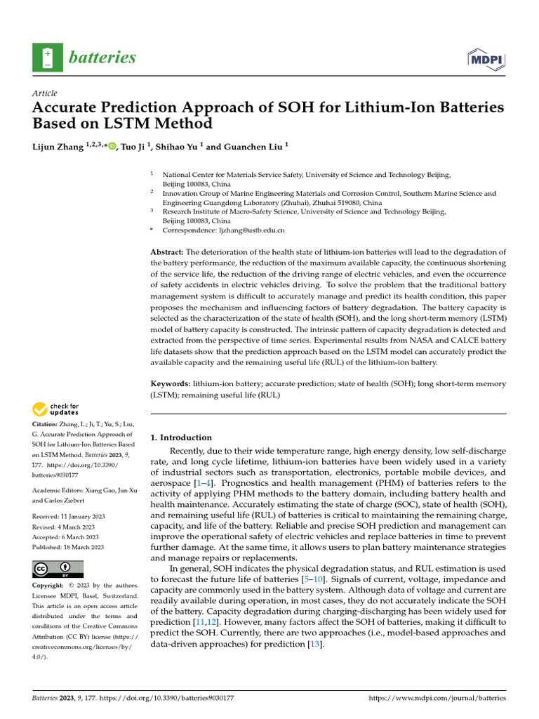Accurate Prediction Approach Of Soh For Lithium Ion Batteries Based On