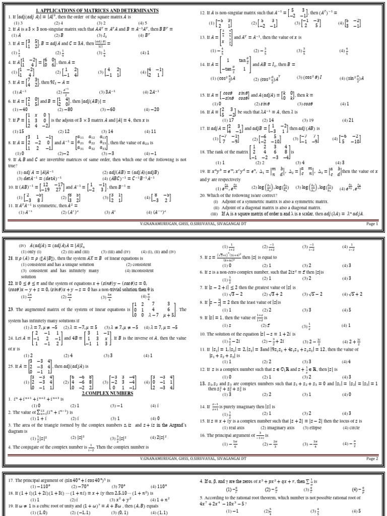 12 em 1 Mark | PDF | Zero Of A Function | Complex Number