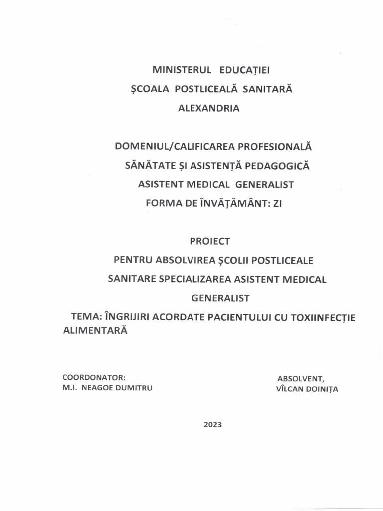 Toxiinfectie Alimentara | PDF