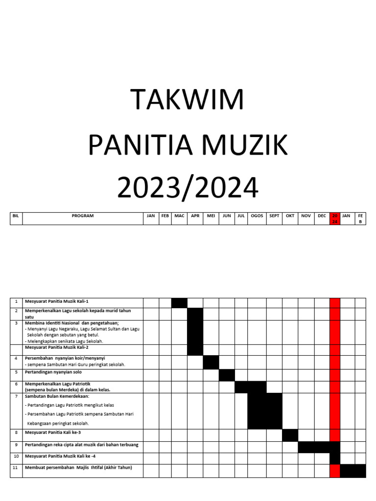Takwim Panitia Muzik 2023 | PDF