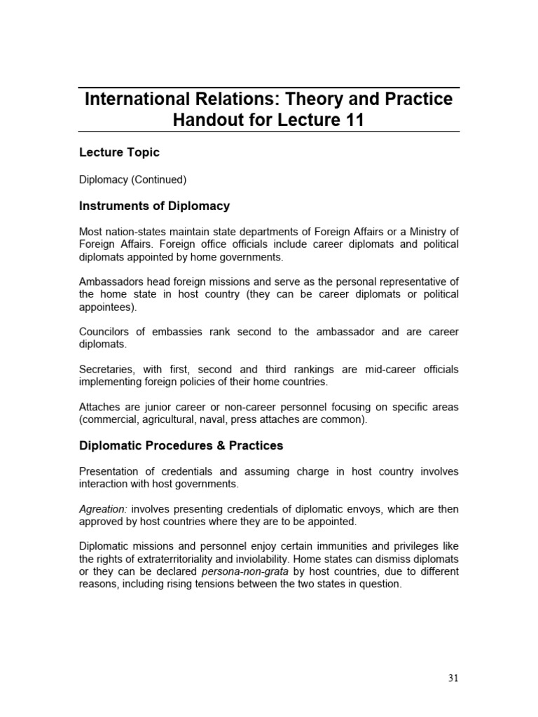 IR Handout 11 | PDF | Diplomatic Mission | Diplomat