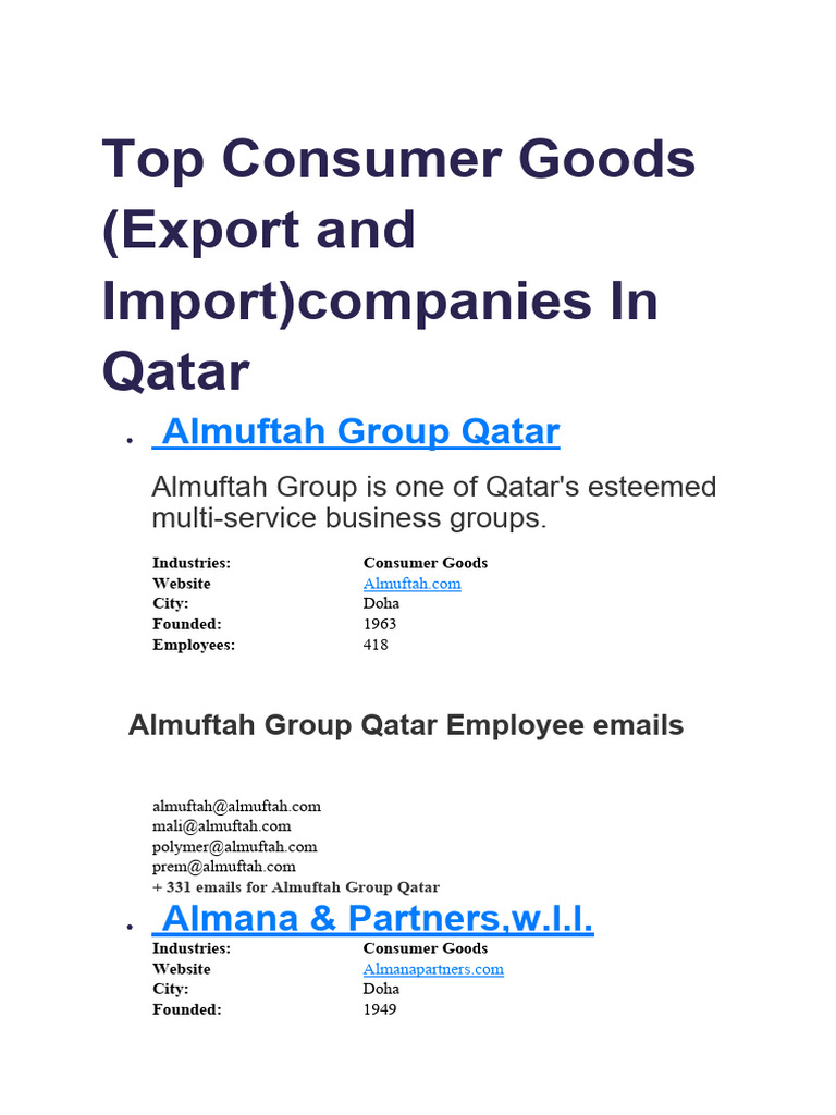 Top Consumer Goods-Import and Export Companies in Qatar | PDF | Doha ...