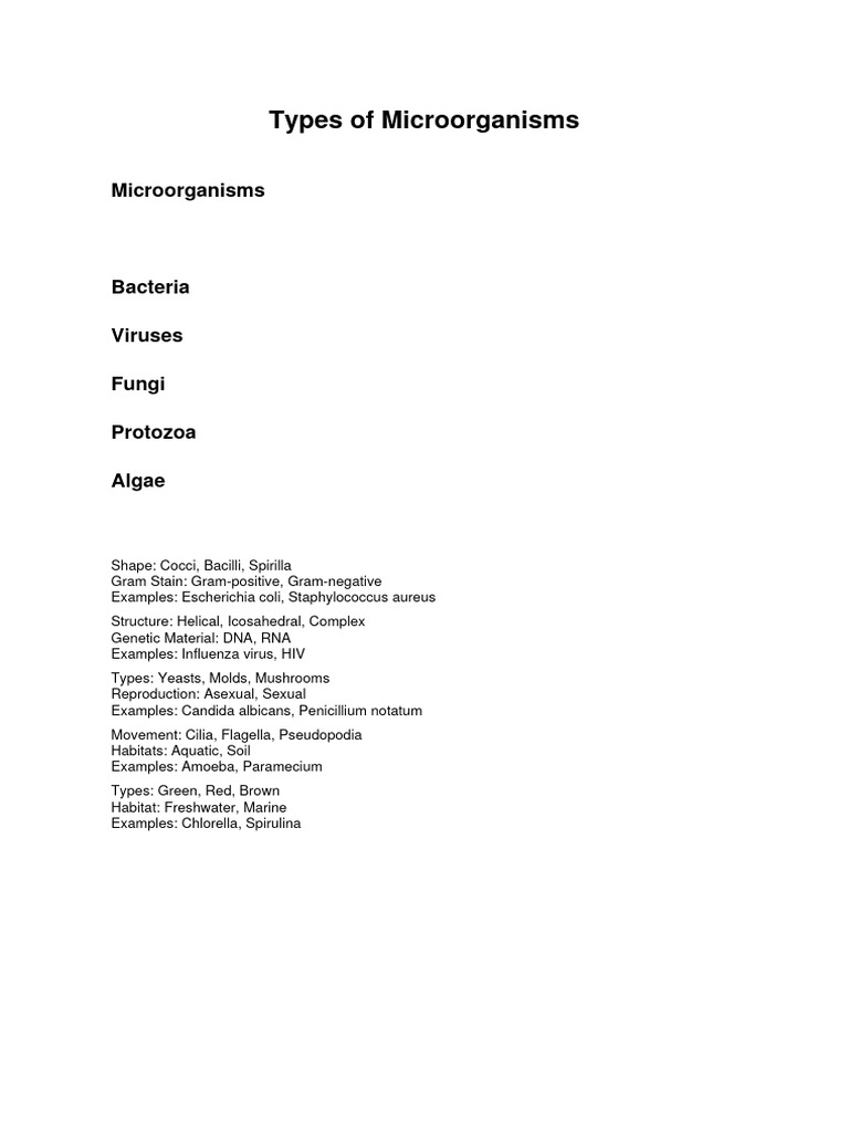 Types and Examples of Microorganisms | PDF | Cooking, Food & Wine ...