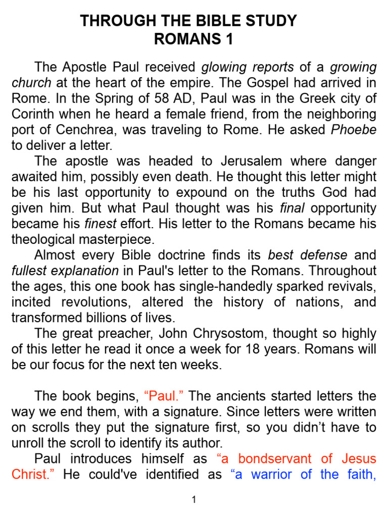 Through The Bible Study Romans 1: Church at The Heart of The Empire ...