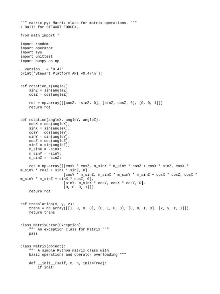 Matrix Py Matrix Class For Matrix Pdf Matrix Mathematics Mathematical Physics