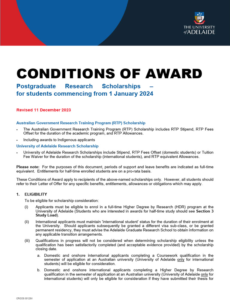 Conditions of Award | PDF | Doctor Of Philosophy | Sick Leave