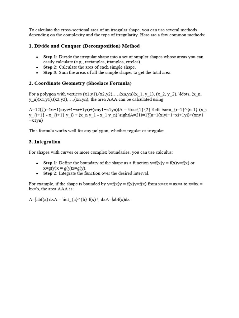 How To Calculate Cross Section Area of Irregular Shape | PDF