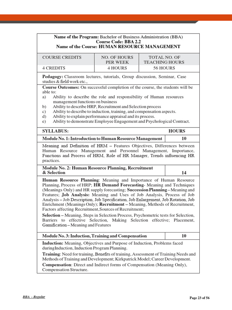 BBA Syllabus HRM | Download Free PDF | Human Resource Management ...